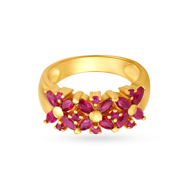Dainty Floral Ruby Gold Finger Ring