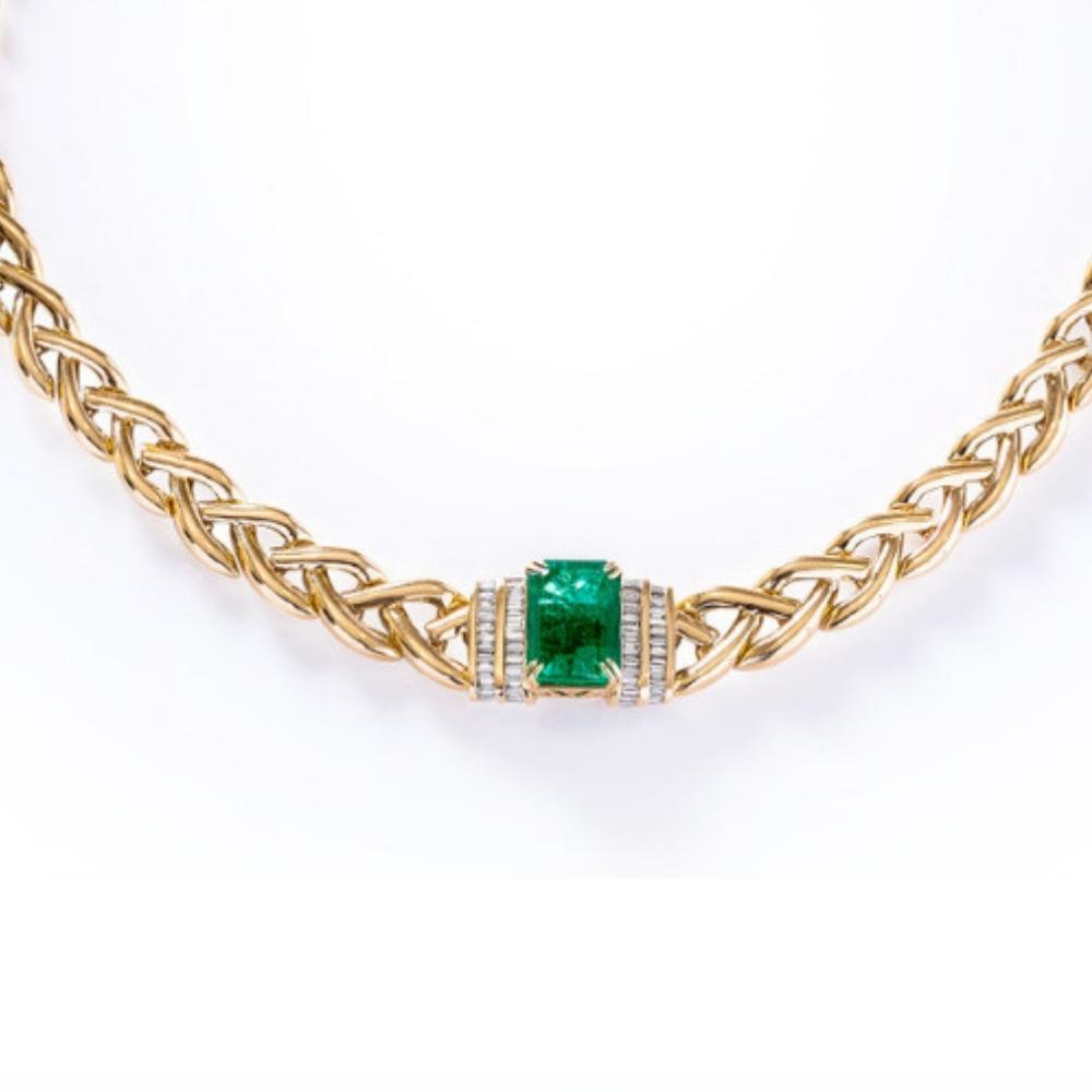 Emerald And Gold Braid Necklace