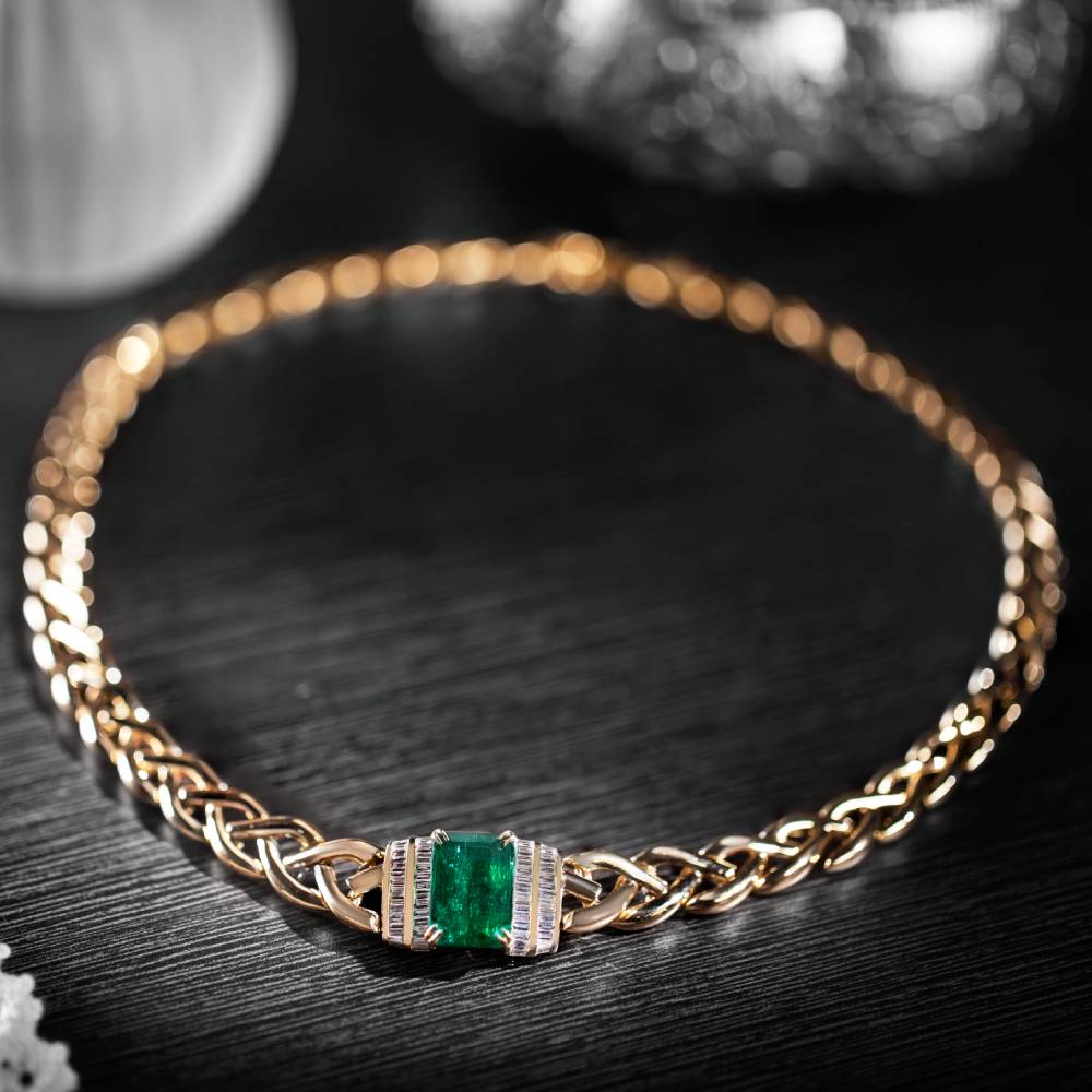 Emerald And Gold Braid Necklace